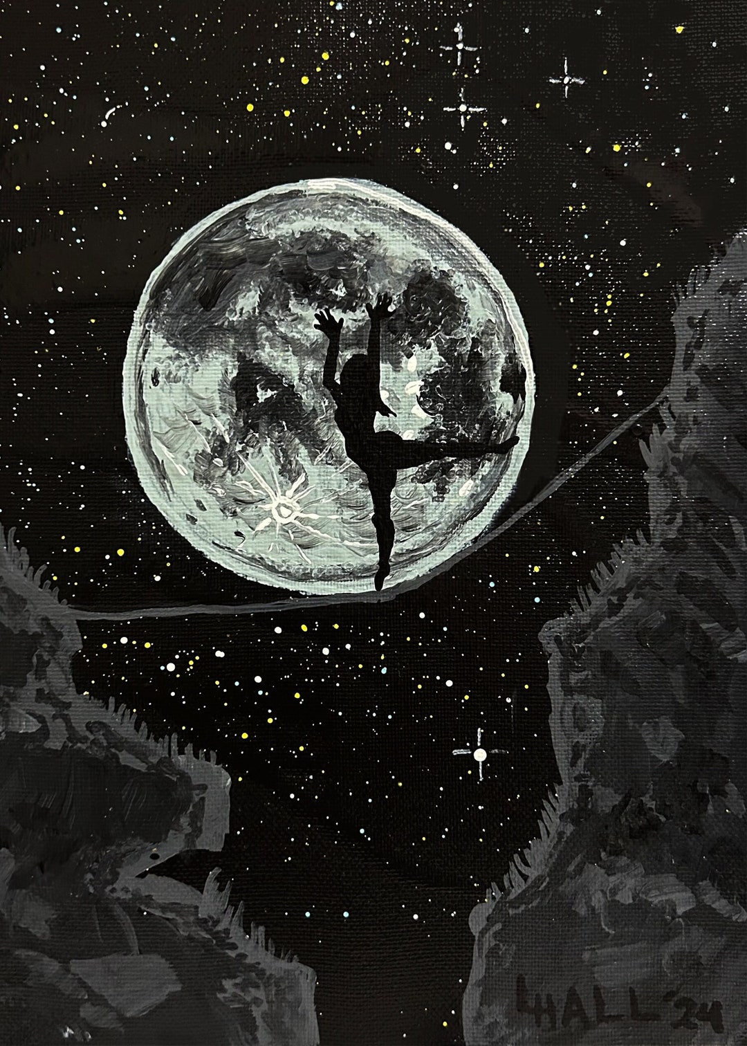 Full Moon Tightrope Acrylic Paint Poster Print - Etsy