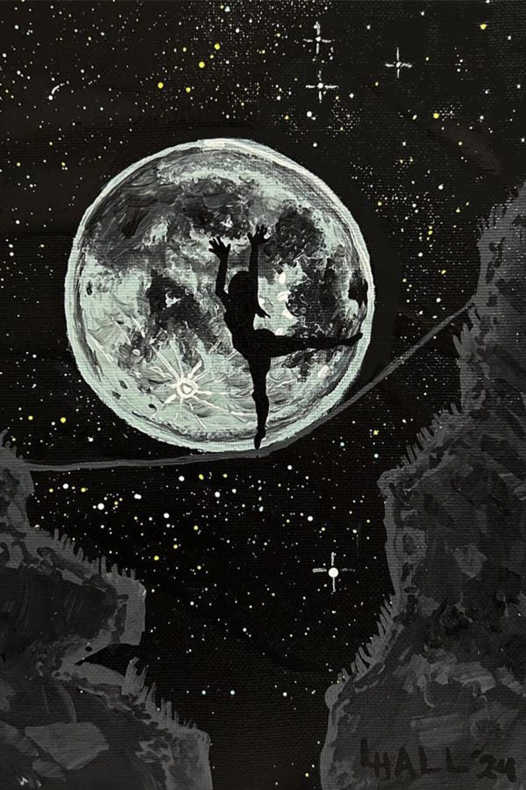 Full Moon Tightrope - Acrylic Paint - Poster Print - Etsy