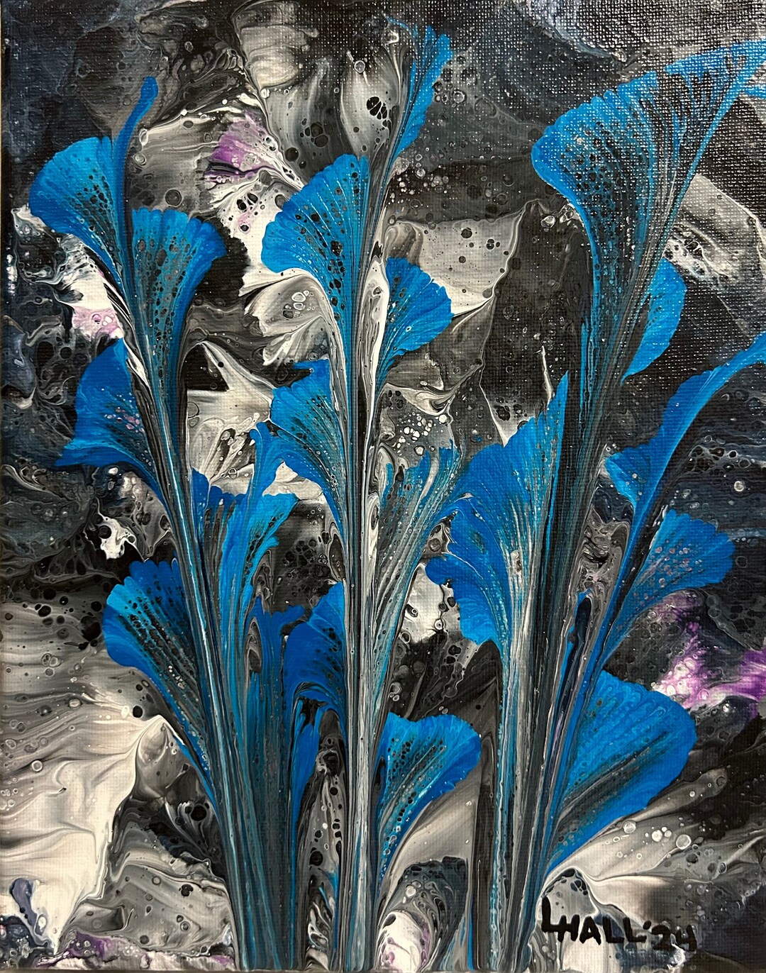 Blue Flowers - Liquid Pour - Flow Art - Original Art - Etsy