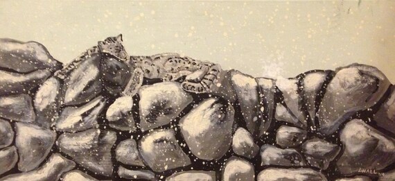 Snow Leopard Napping in Snow Acrylic Painting Wild Cat | Etsy