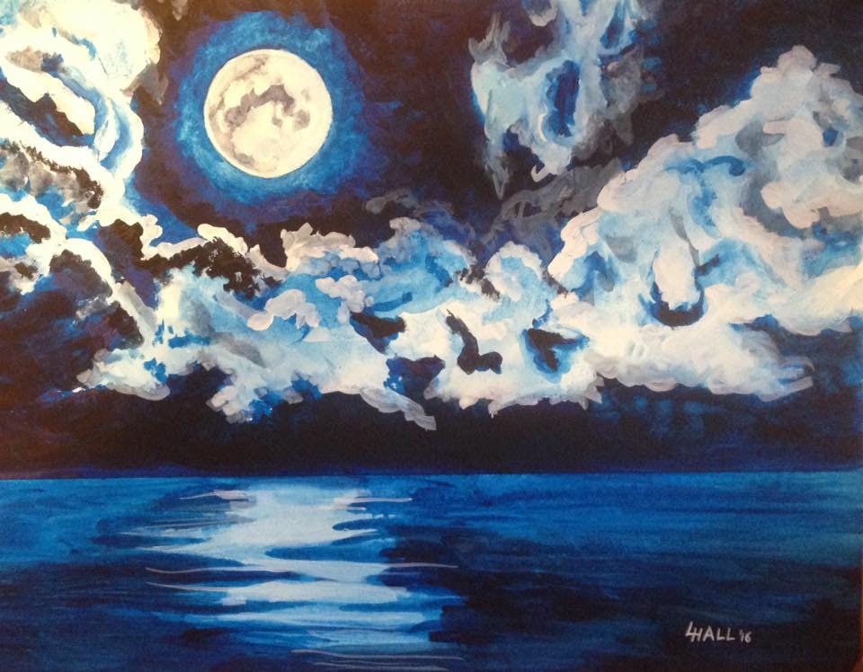 Moon and Ocean - Watercolor Painting - Seascape - Night - Original Art ...