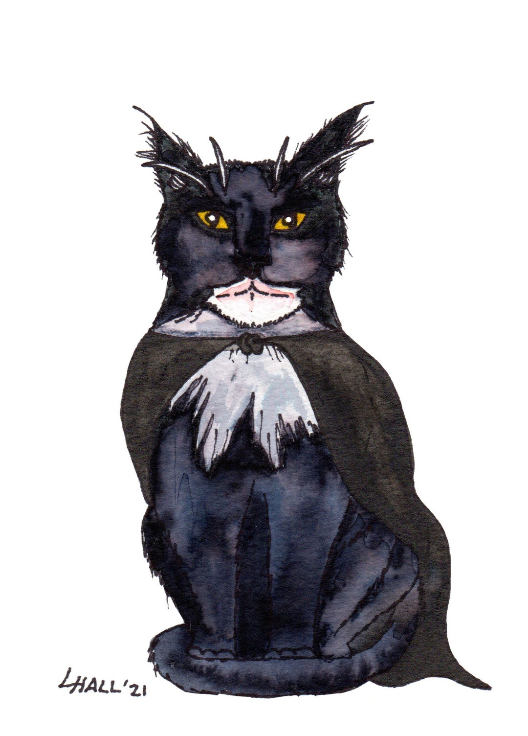 Batman Cat - Ink and Watercolor Markers - Fan Art - Poster Print - Etsy