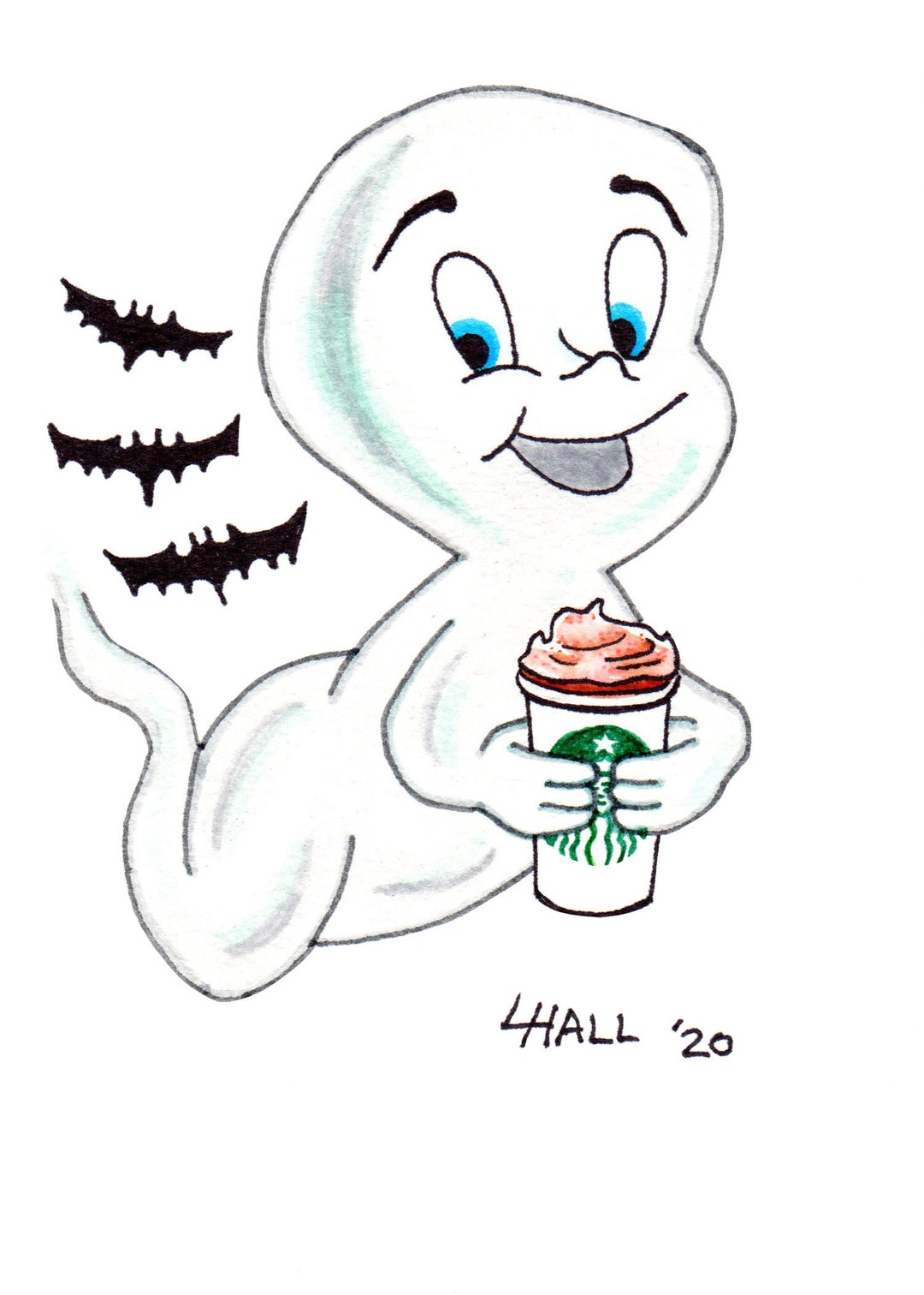 Casper the Basic Ghost - Ink and Watercolor Marker - Fan Art - Original ...