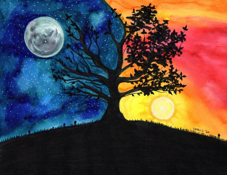 Night and Day - Original Art - Watercolor Marker and Acrylic Paint - Etsy