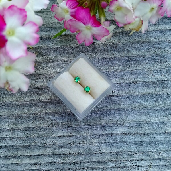 Gold Lab Created Emerald Earrings - Etsy