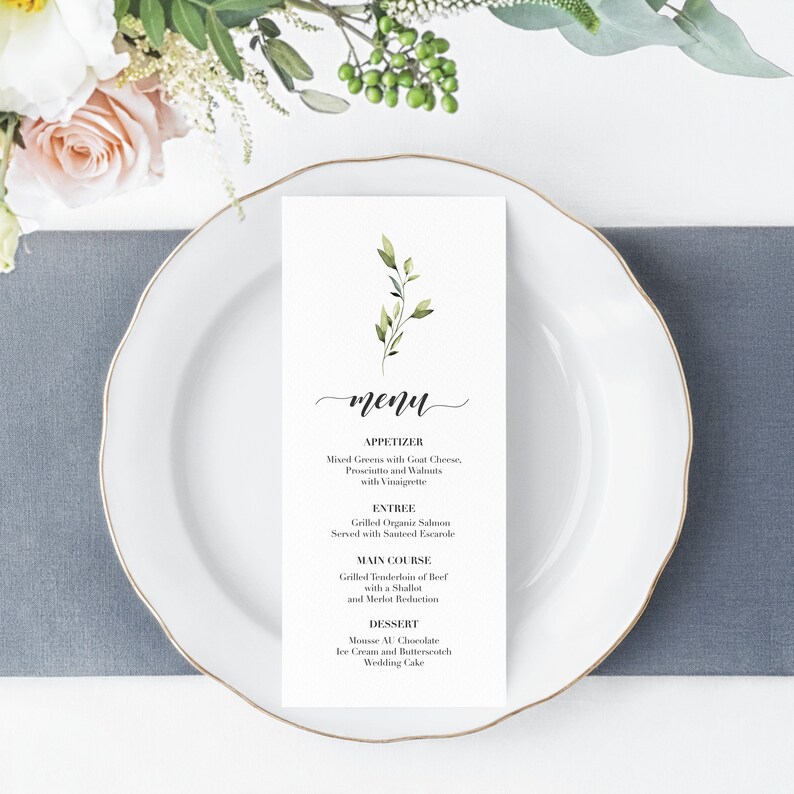 Elegant Menu Card Design With Leaf Greenery Menu Card Menu | Etsy