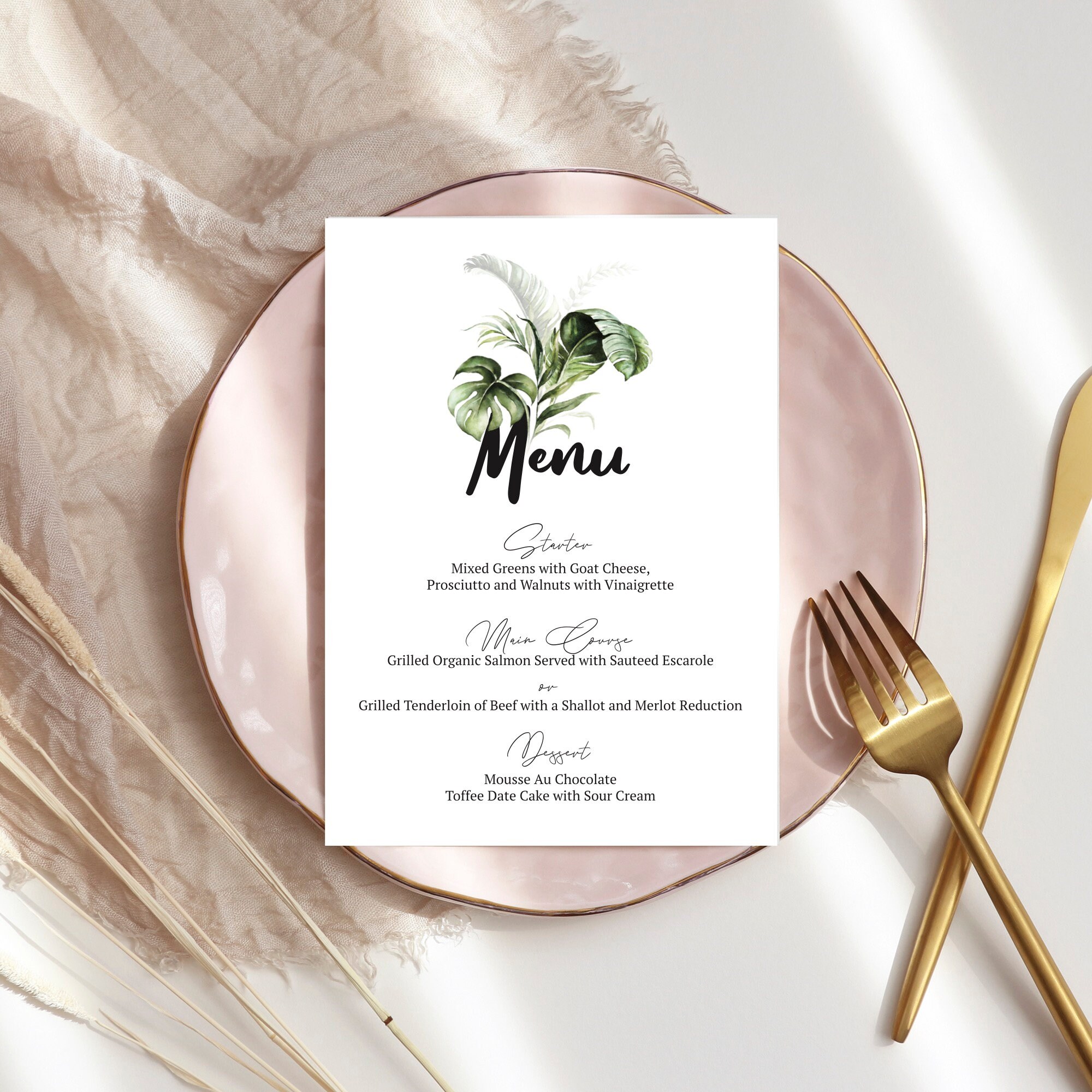 Palm Tree Menu Card Print Yourself Rectangular Menu | Etsy