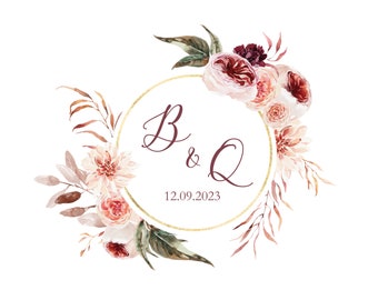 Unique Wedding Logo Light Rosa Flowers Couple Logo | Etsy