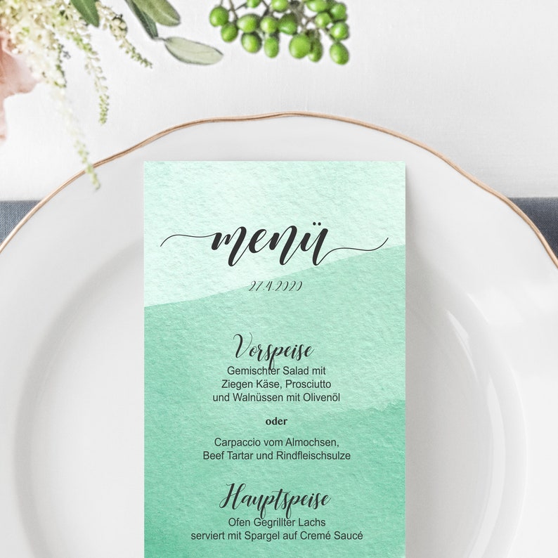 Watercolour Menu Card Print Yourself Rectangular Menu - Etsy