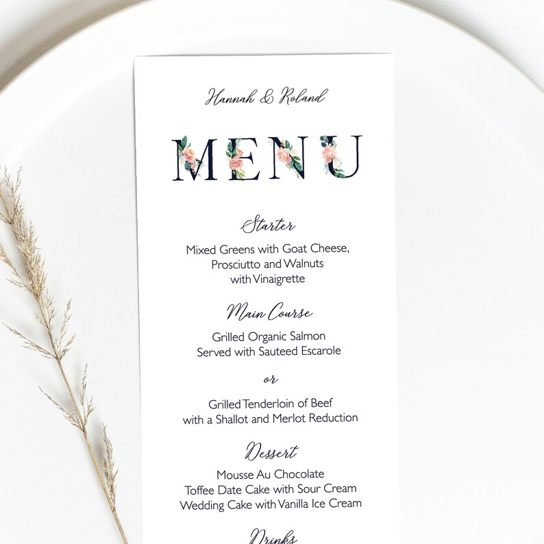 Elegant Menu Card Design With Calligraphy Print Yourself - Etsy