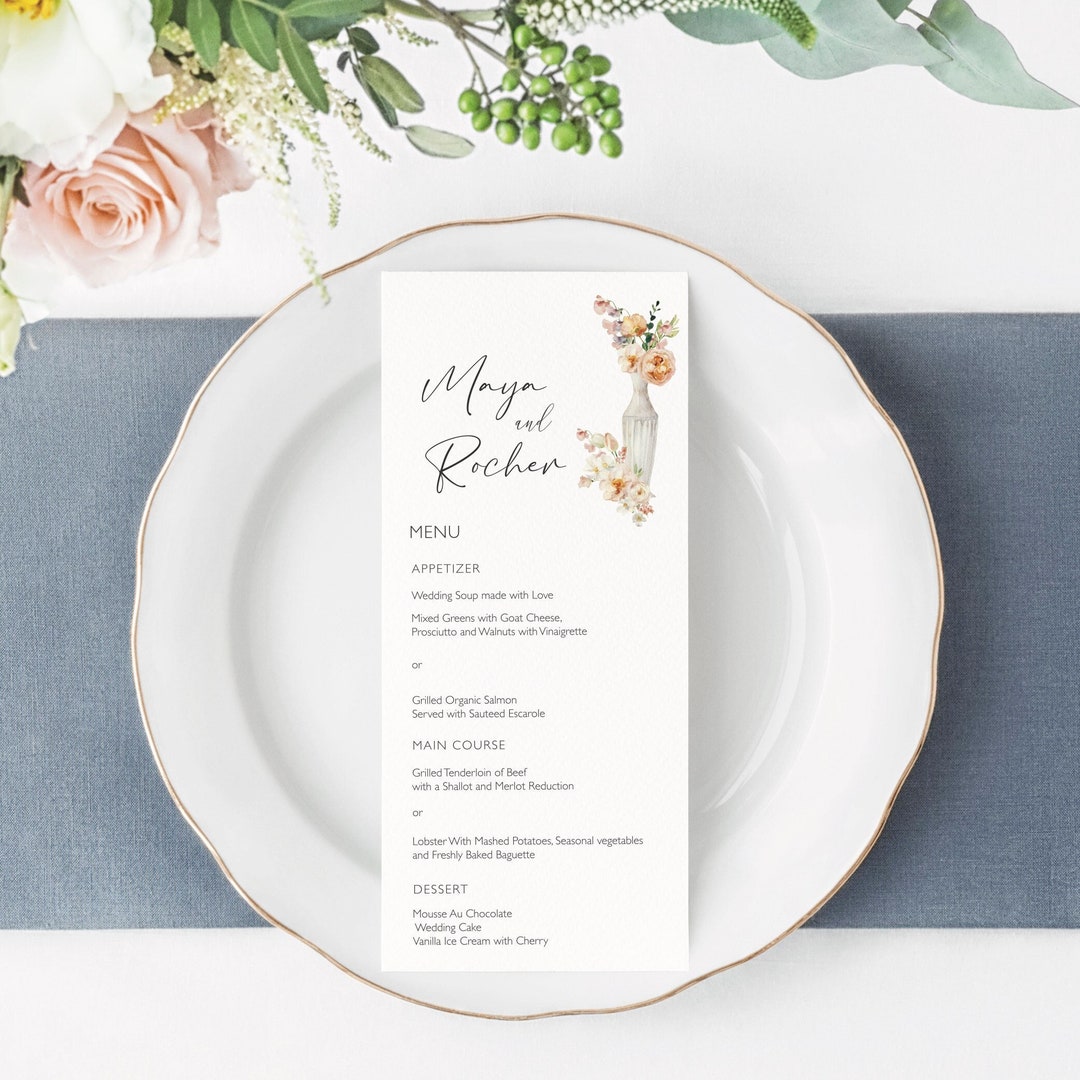 Elegant Menu Card Design With White Flower Print Yourself - Etsy