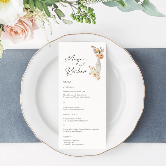 Elegant Menu Card Design With White Flower Print Yourself | Etsy