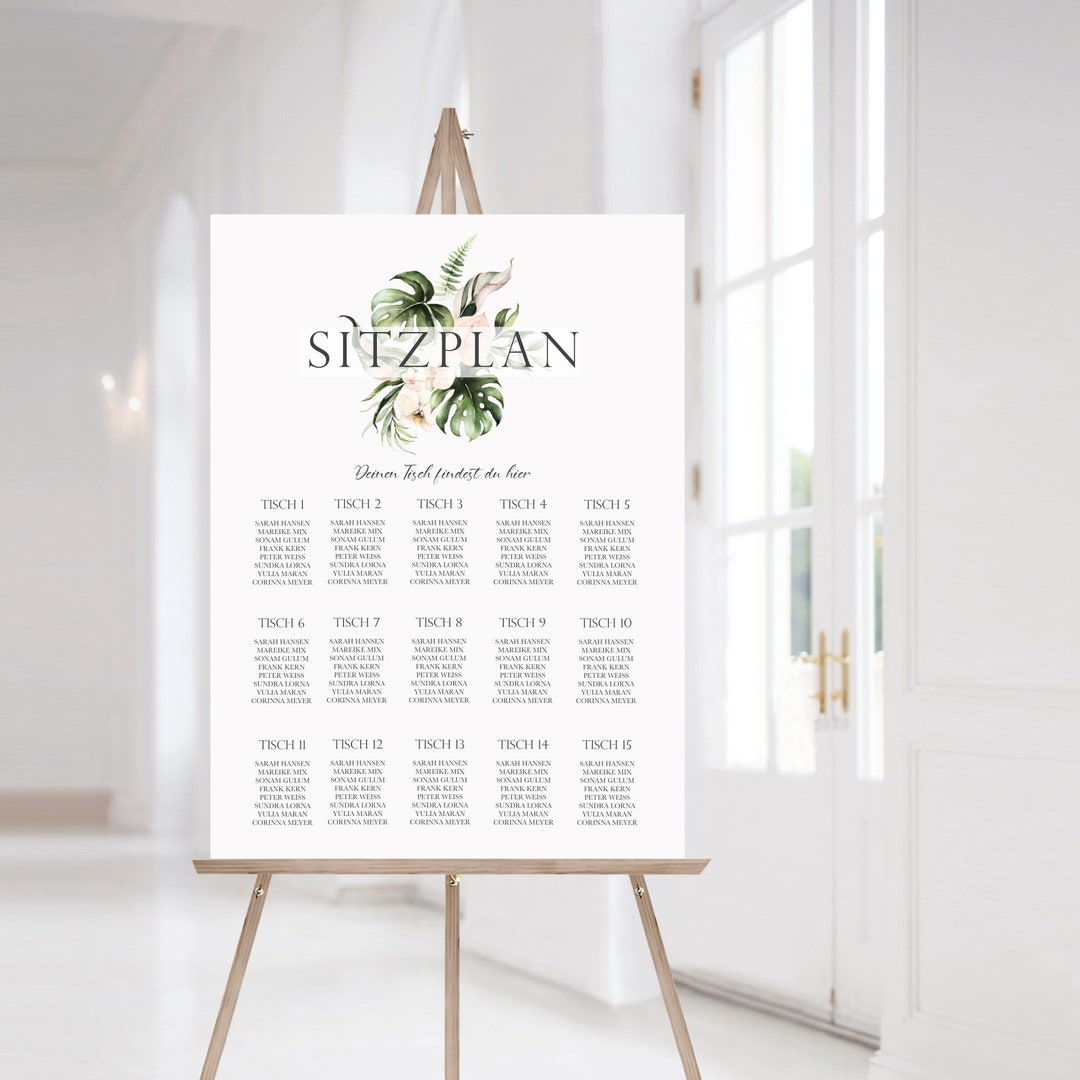 Tischplan für Gäste, Sitzplan mit Namen der Hochzeitsgäste ...