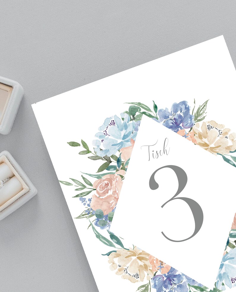 Printable Table Numbers 1 15 With Blue Flower Pattern - Etsy