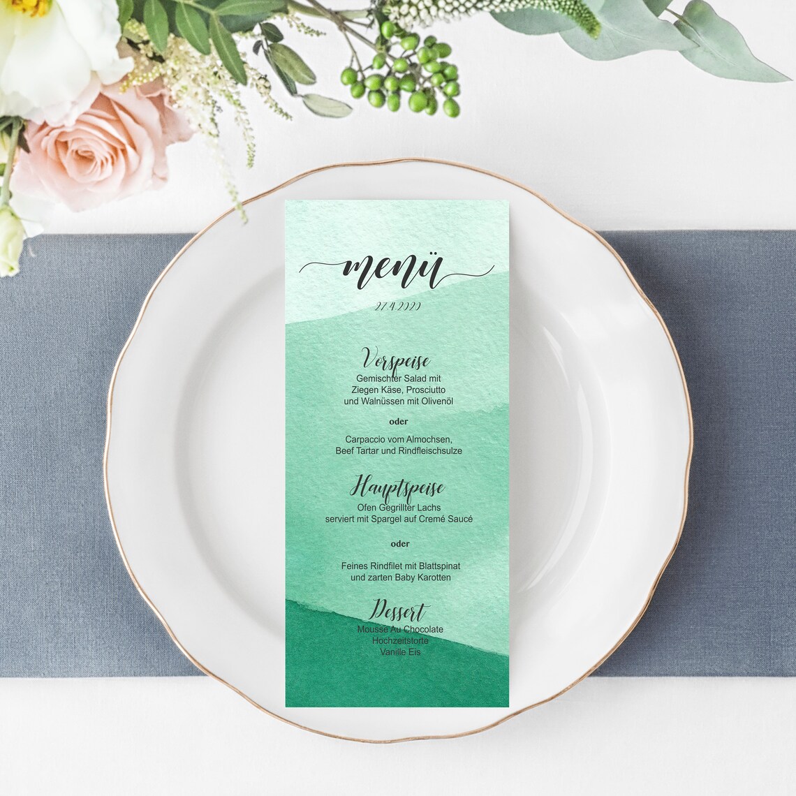 Watercolour Menu Card Print Yourself Rectangular Menu - Etsy