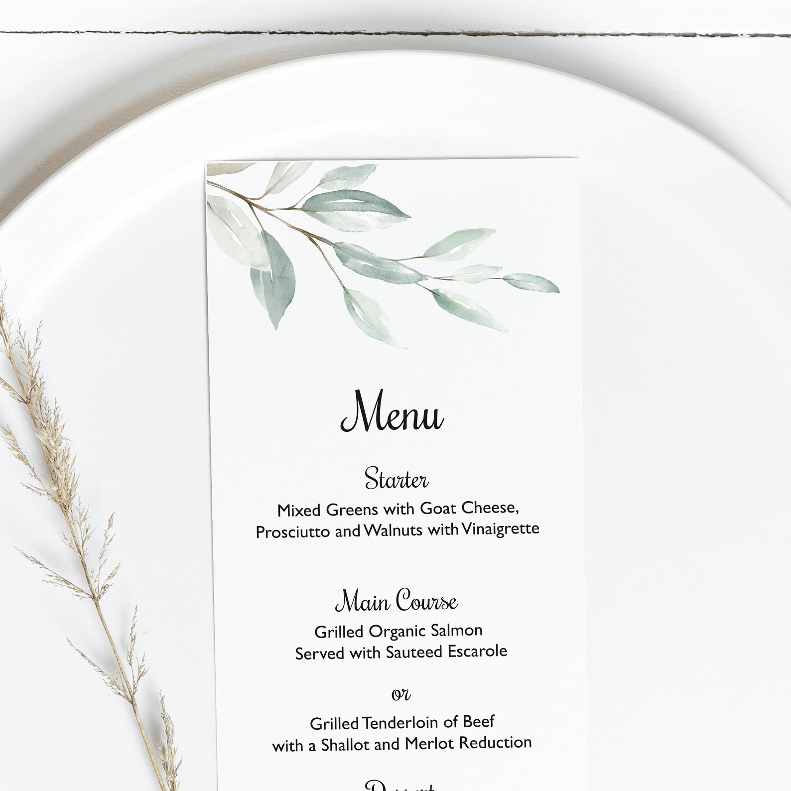 Greenery Menu Card Template Dinner Menu for Event Wedding - Etsy