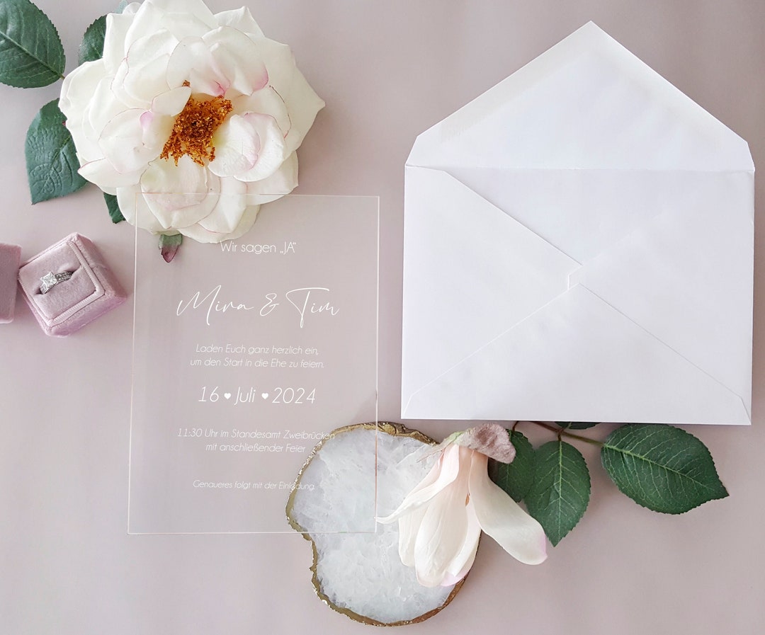 Acrylic Save the Date Card, Clear Invitations, Invite on Acrylic, Transparent Invitation ...