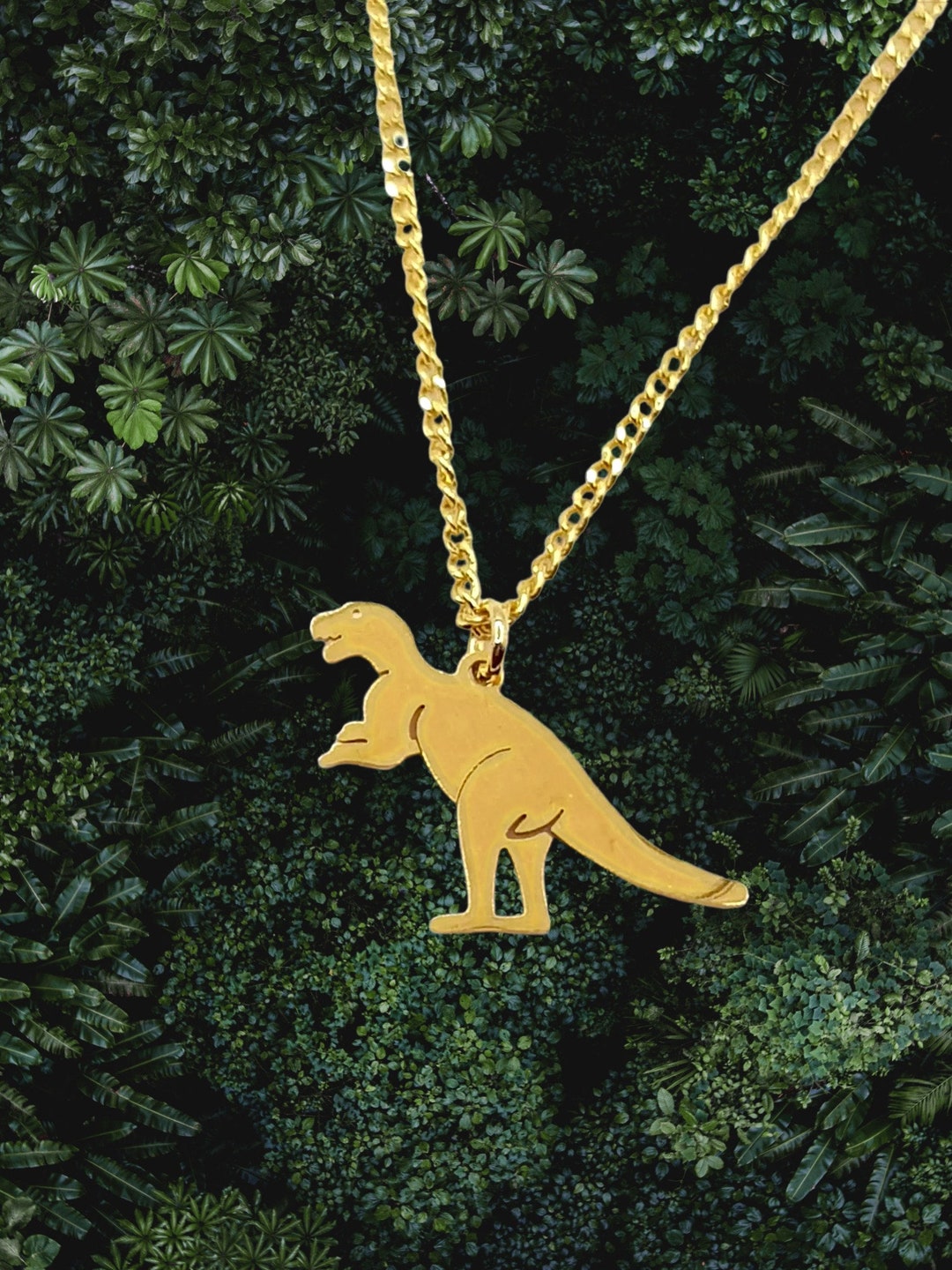 T-rex Dino Necklace With 18k Real Gold - Etsy