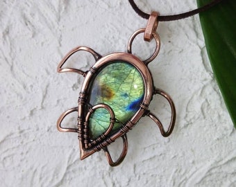 Sea Turtle Necklace Labradorite Wirewrap Copper Pendant Wire | Etsy