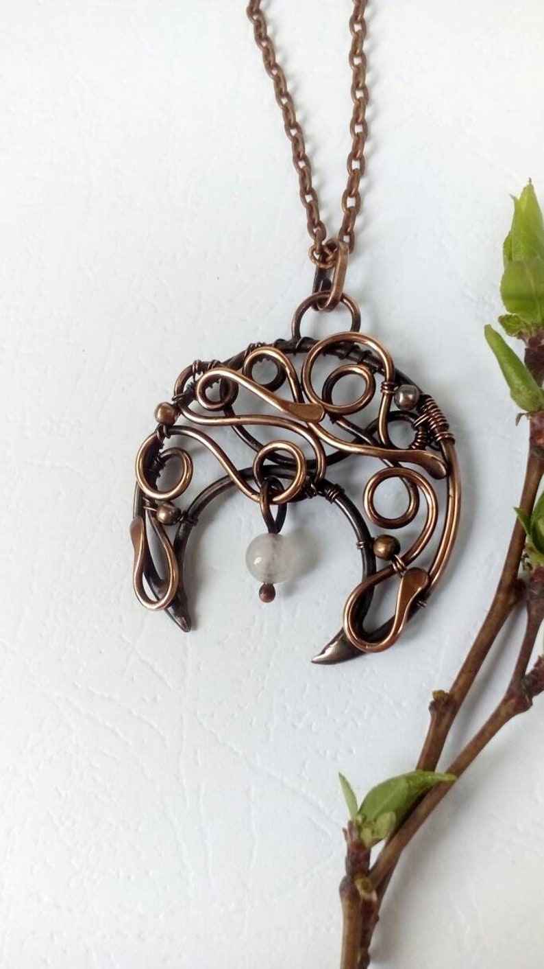 Copper Amulet With Rose Quarts Wiccan Goddess Talisman Witch Necklace ...