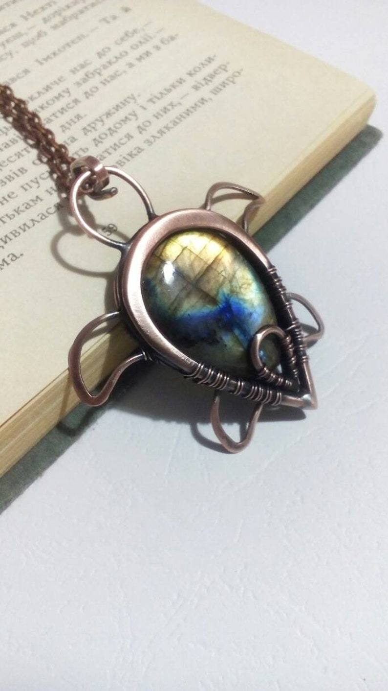 Sea Turtle Necklace Labradorite Wirewrap Copper Pendant Wire Wrapped ...
