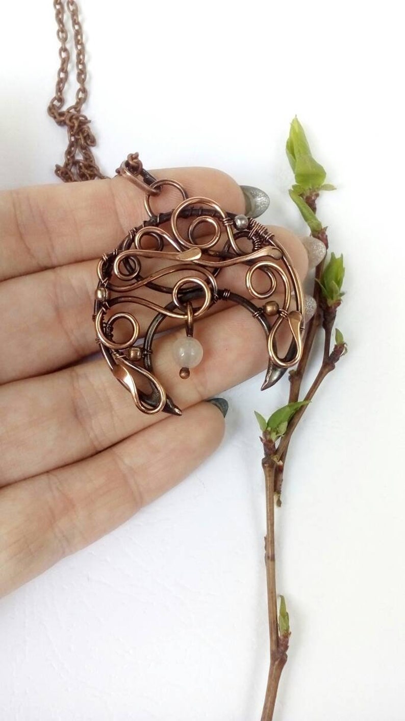 Copper Amulet With Rose Quarts Wiccan Goddess Talisman Witch Necklace ...