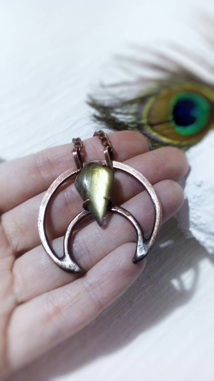 Half Moon Necklace Simple Gift for Wife Labradorite Pendant Wire ...