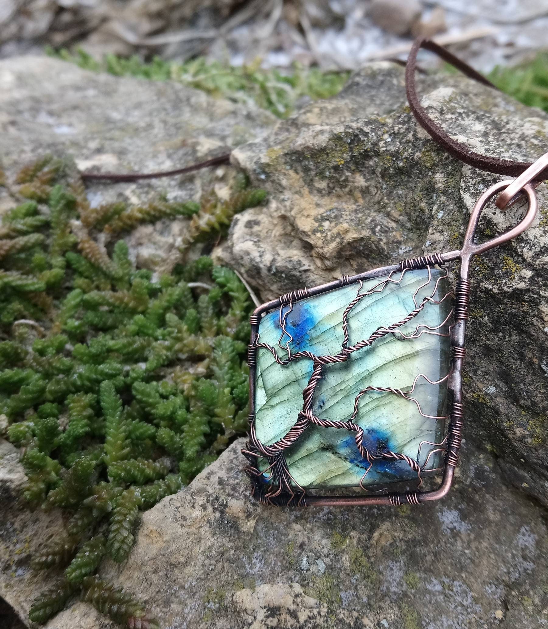 Tree of Life Pendant With Viking Runes. Fehu Rune Necklace. Labradorite ...