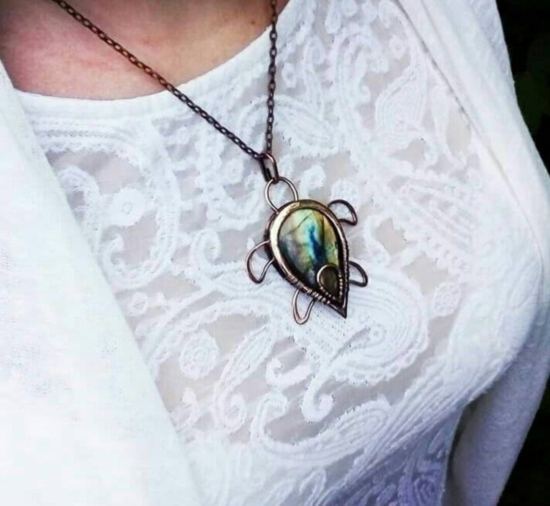 Sea Turtle Necklace Labradorite Wirewrap Copper Pendant Wire Wrapped ...