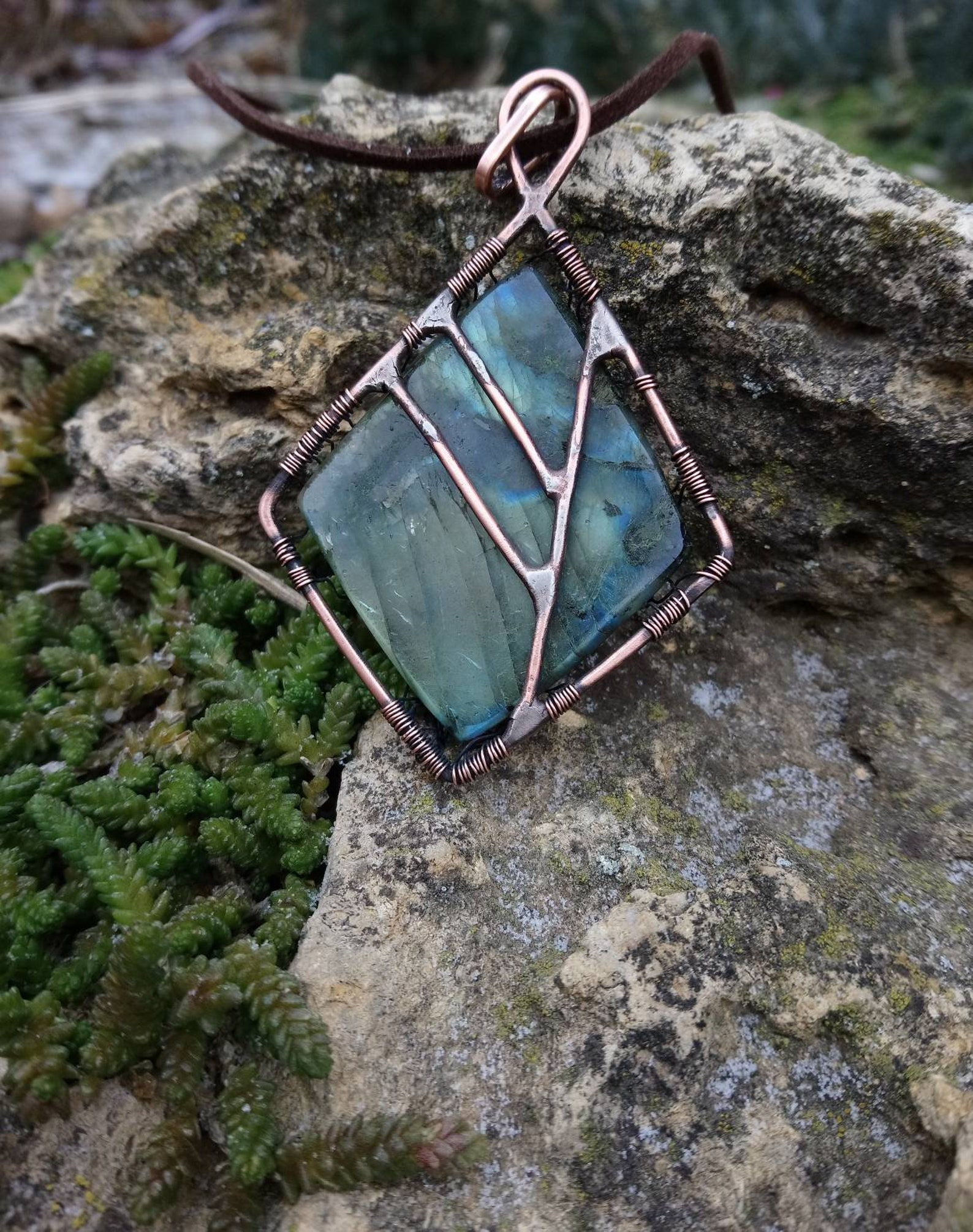 Tree of Life Pendant With Viking Runes. Fehu Rune Necklace. Labradorite ...