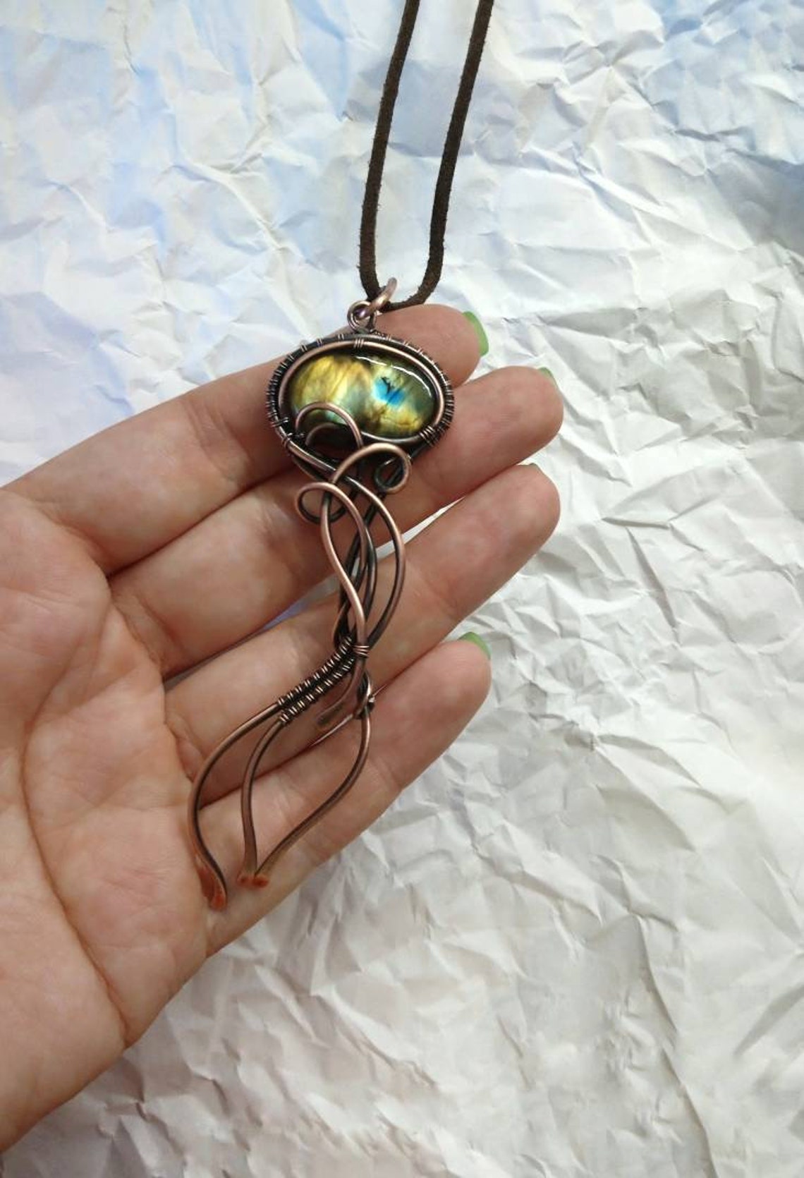 Jellyfish Necklace Wire Wrapped Jewelry Labradorite Stone - Etsy