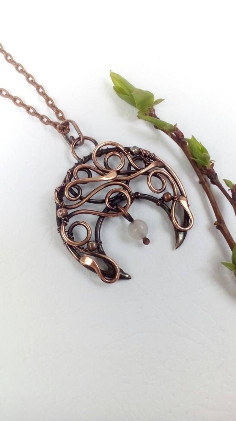 Copper Amulet With Rose Quarts Wiccan Goddess Talisman Witch Necklace ...