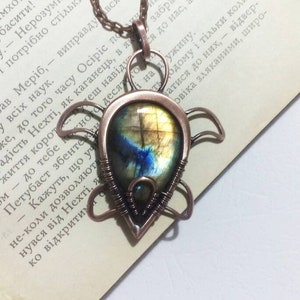 Sea Turtle Necklace Labradorite Wirewrap Copper Pendant Wire Wrapped ...