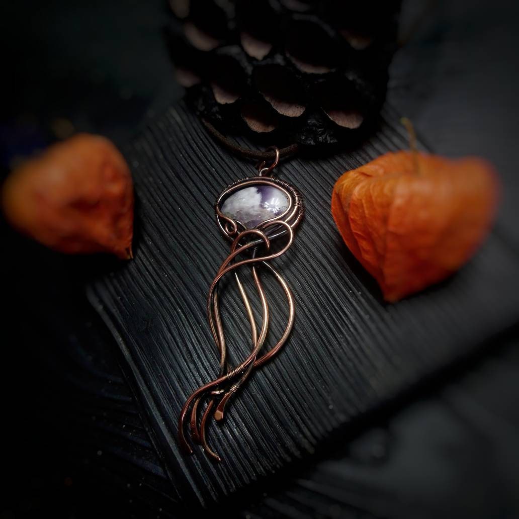 Ocean jewellery with amethyst Jellyfish necklace Wire wrapped | Etsy