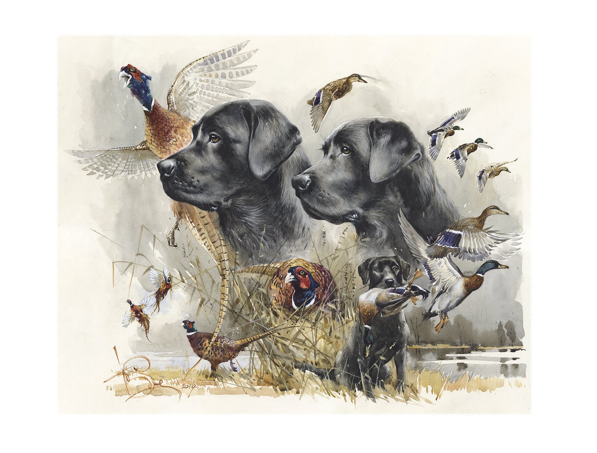 Labradors Hunting Signed Author's Watercolor Print | Etsy