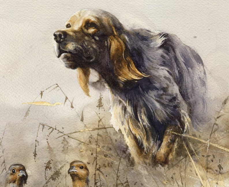 English Setter Watercolor Print meeting With - Etsy