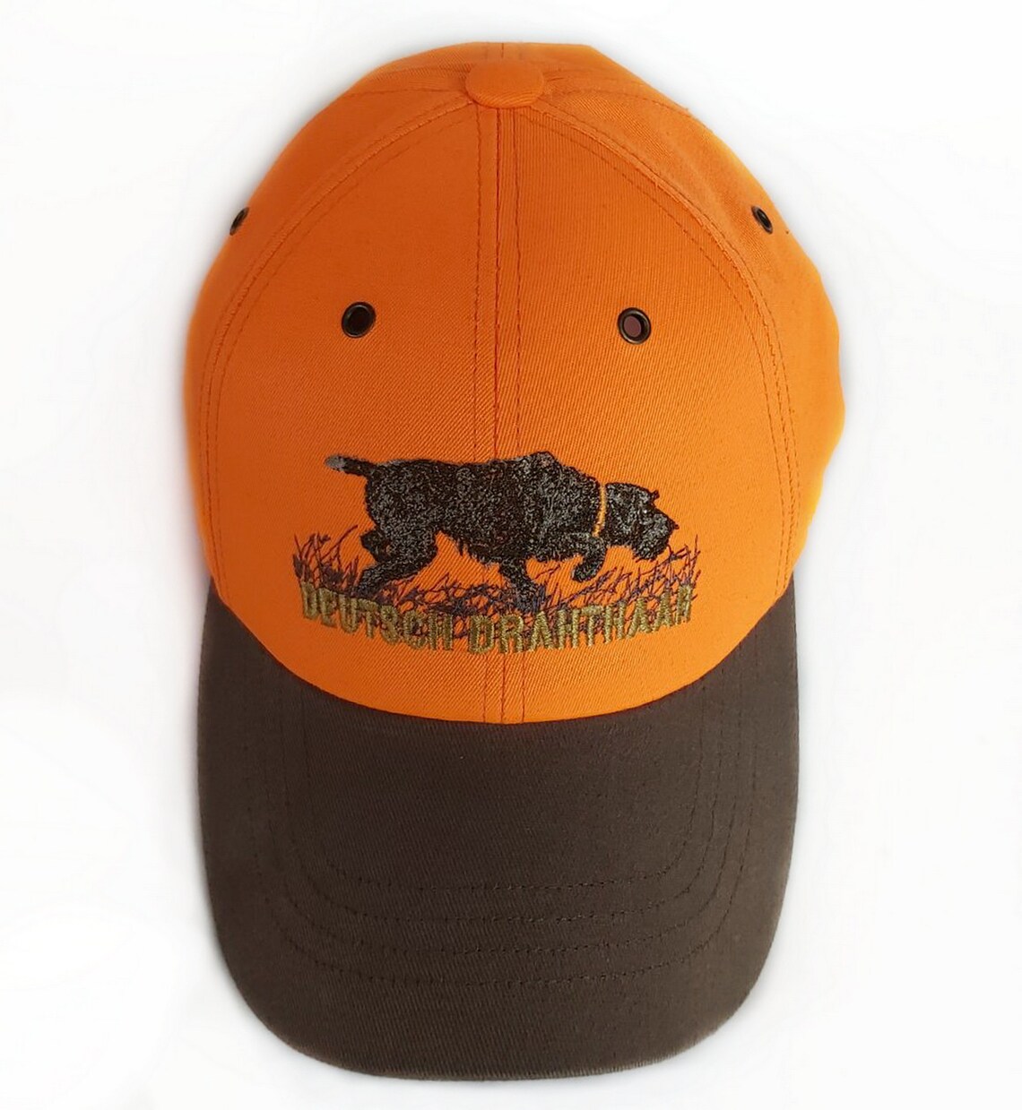 Orange German Wirehaired Pointer Hunting Cap: Embroidered Drahthaar Dog ...
