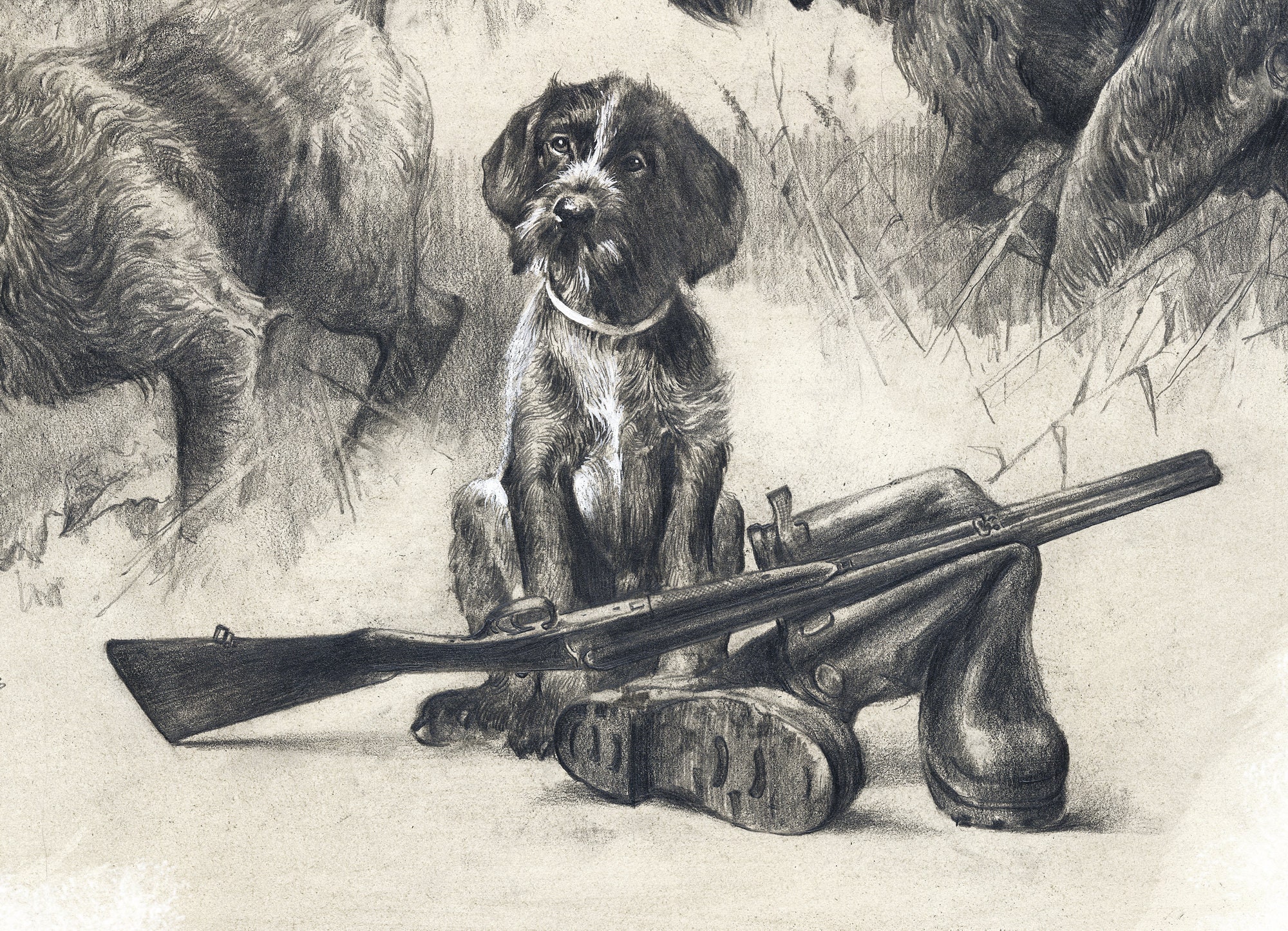 Graphic Drawing Hunting Soon... Drahthaar Art - Etsy