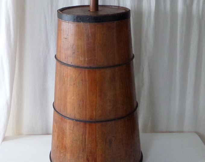 Wooden Butter Churn With Lid and Dasher, Iron Banding, Antique ...