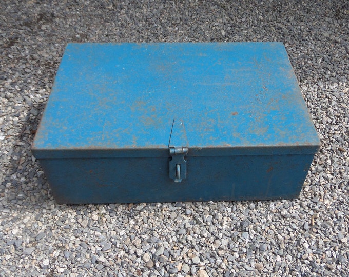 Industrial Metal Box, Heavy Duty Vintage Blue Steel Utility Storage ...