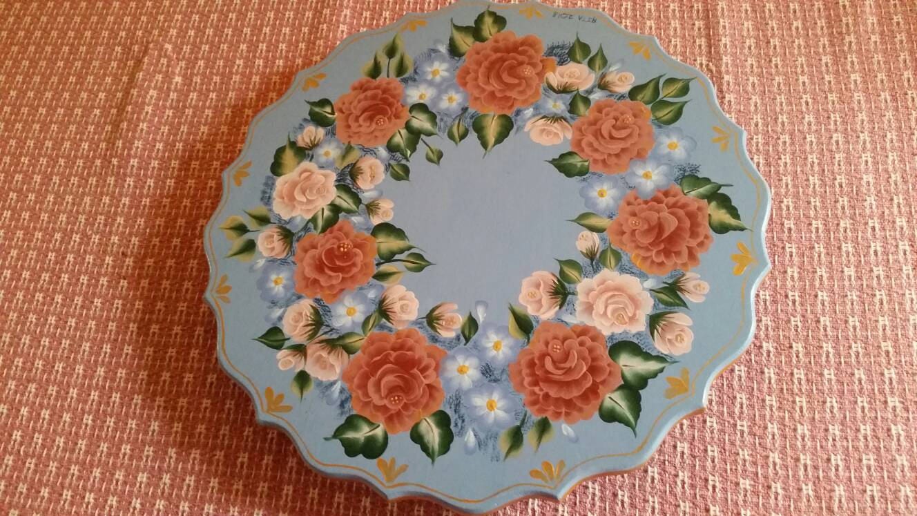 Hand painted floral lazy susan