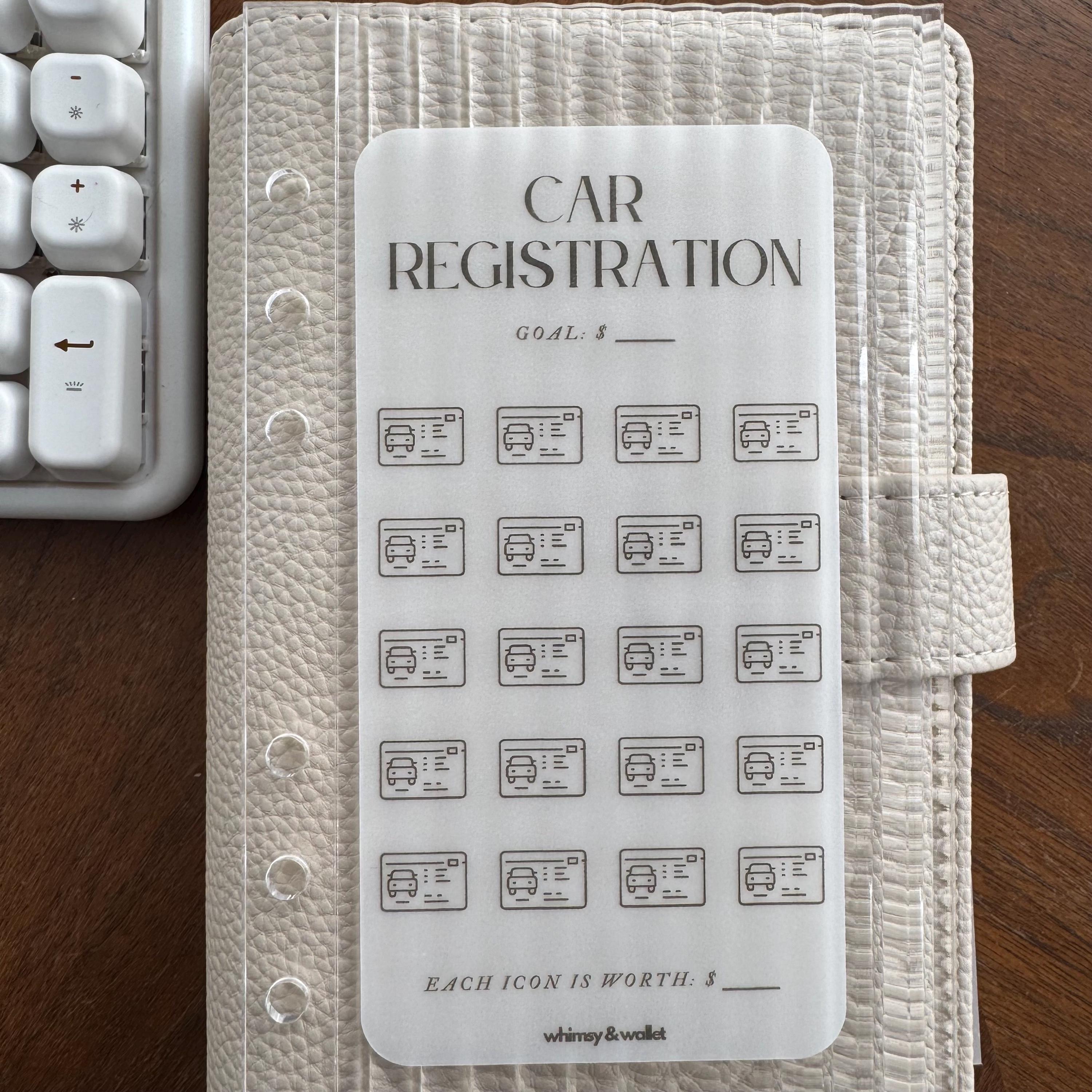 Car Registration Savings Challenge | Matte Vellum A6 Savings Tracker - Etsy