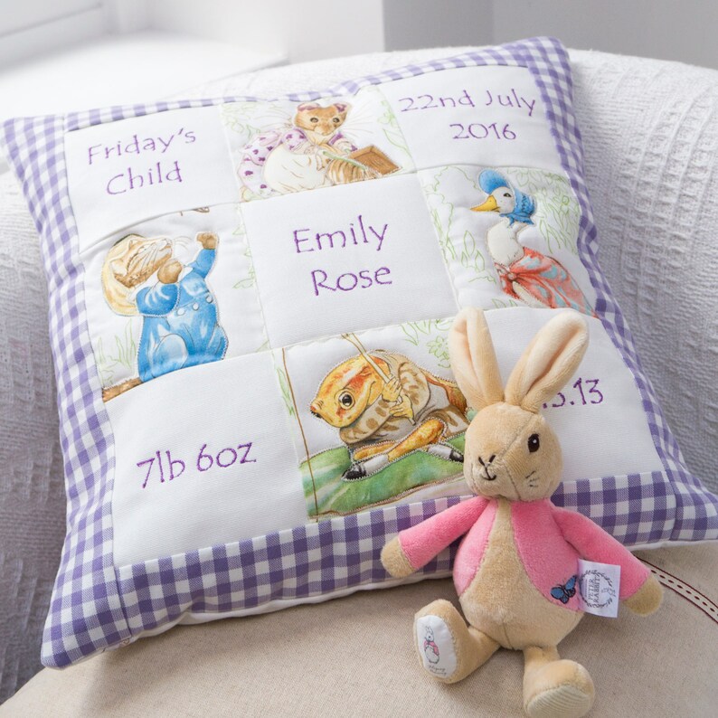 Beatrix Potter© Memory Cushion Lilac, Personalised Cushion, Baby Girl ...