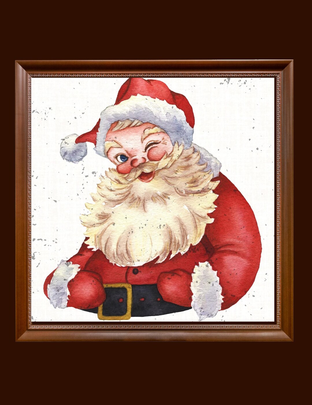 Jolly Winking Santa Watercolor Print – Festive Christmas Art Decoration ...