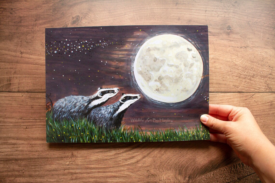 Moon Gazing Badgers, A4 Art Print. - Etsy UK