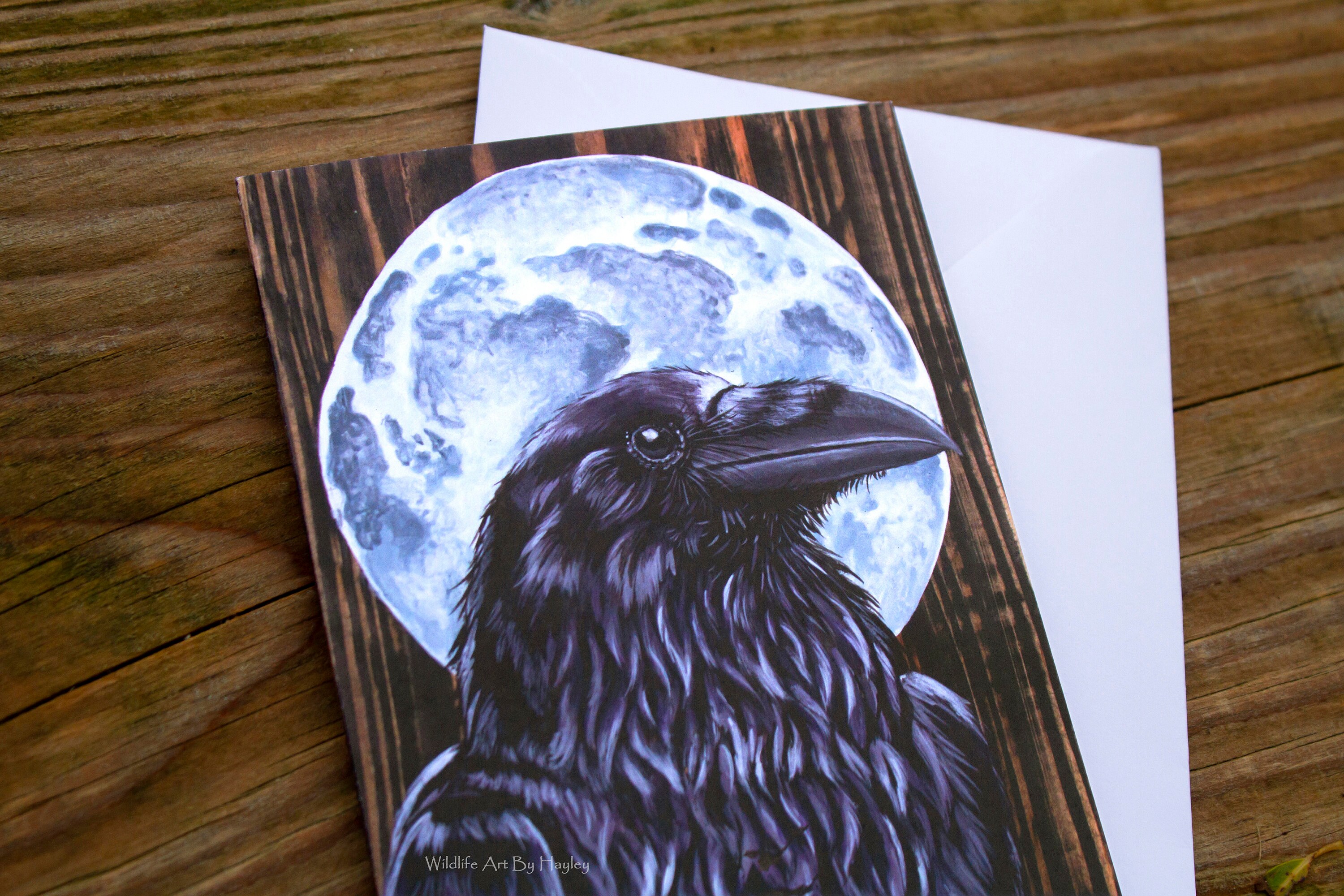 Raven Greetings Card Full Moon Art Card - Etsy