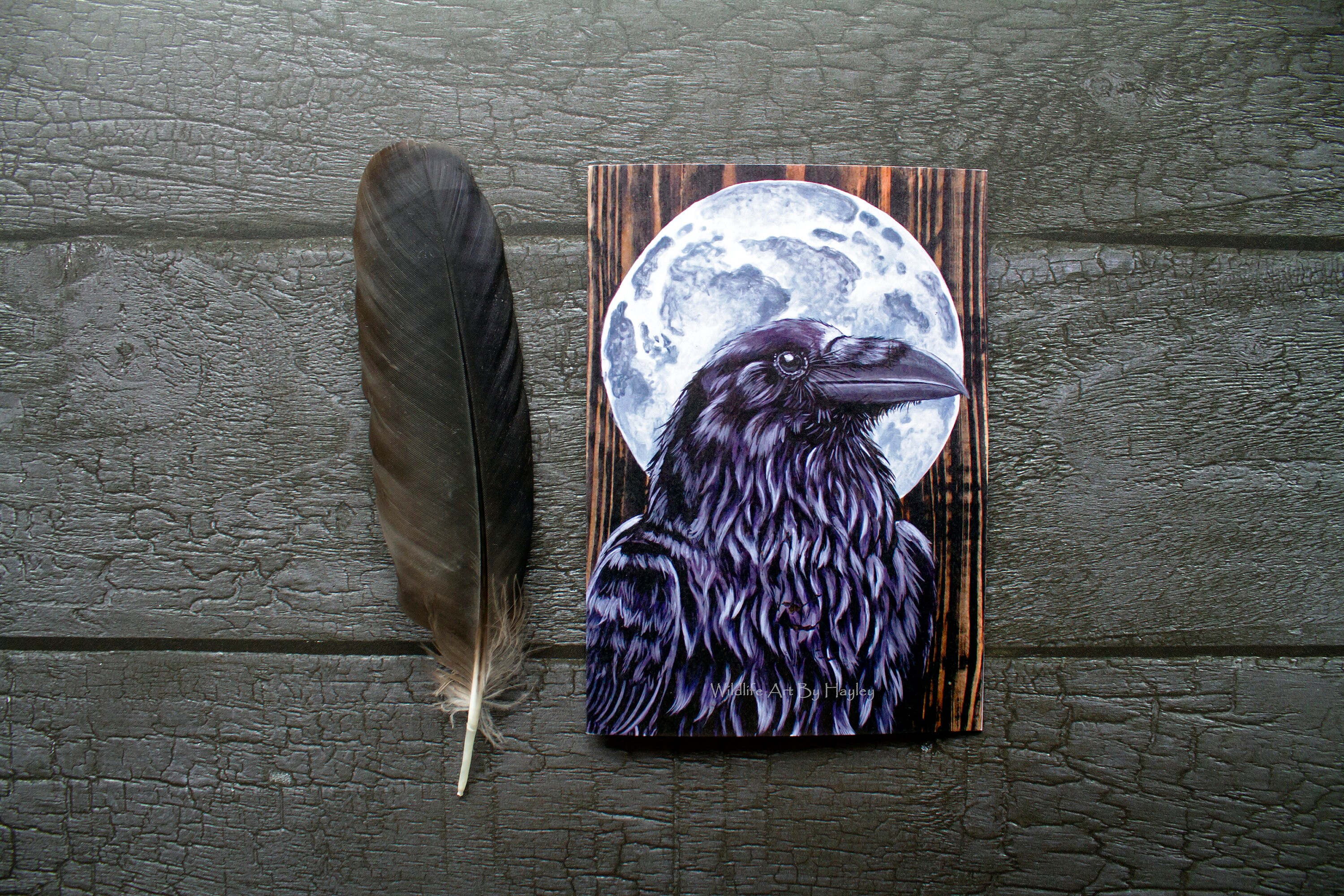 Raven Greetings Card Full Moon Art Card - Etsy