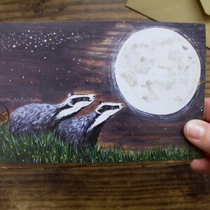 A6 Art Card, Moon Gazing Badgers. - Etsy