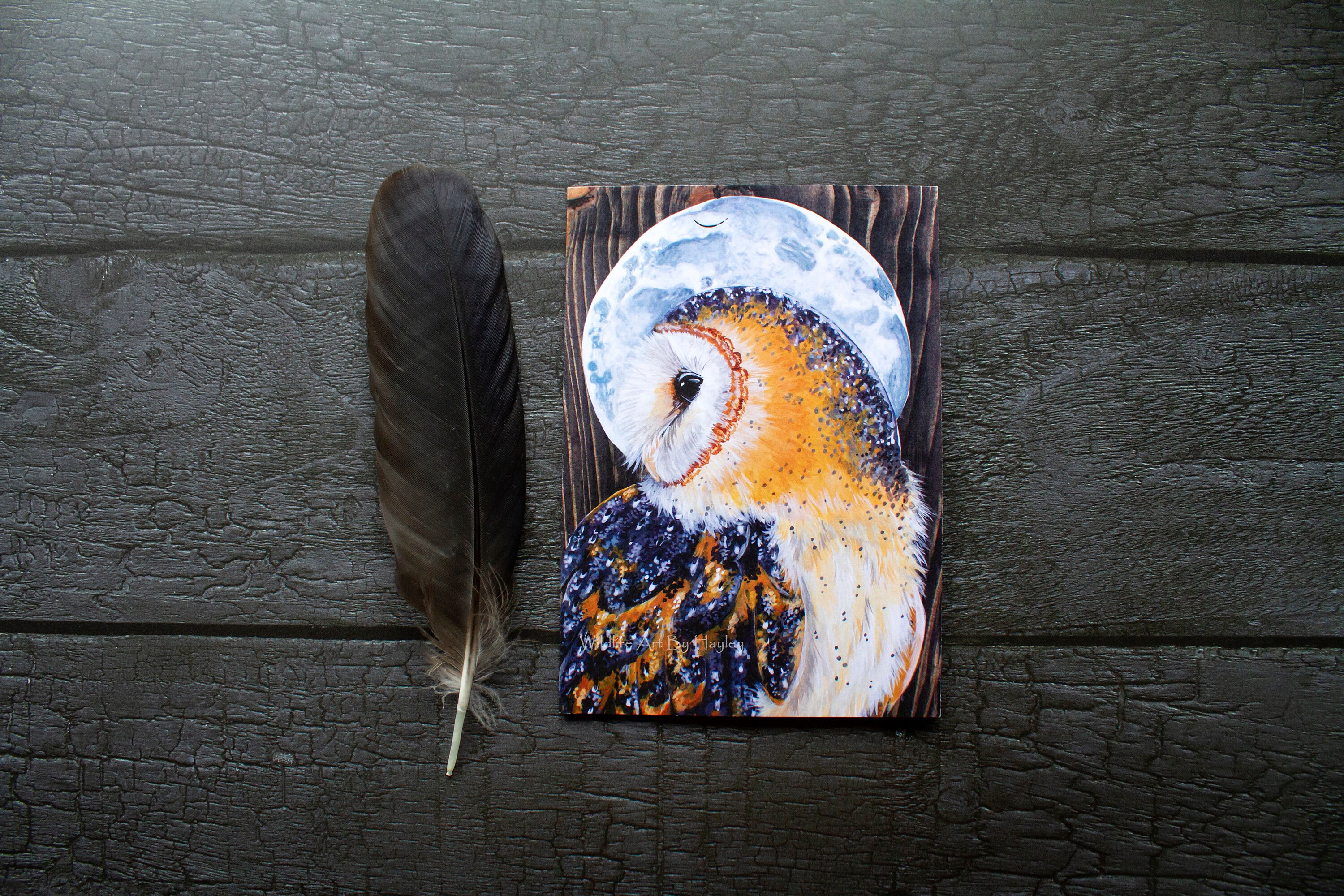 Barn Owl Greetings Card Full Moon Art Card - Etsy UK