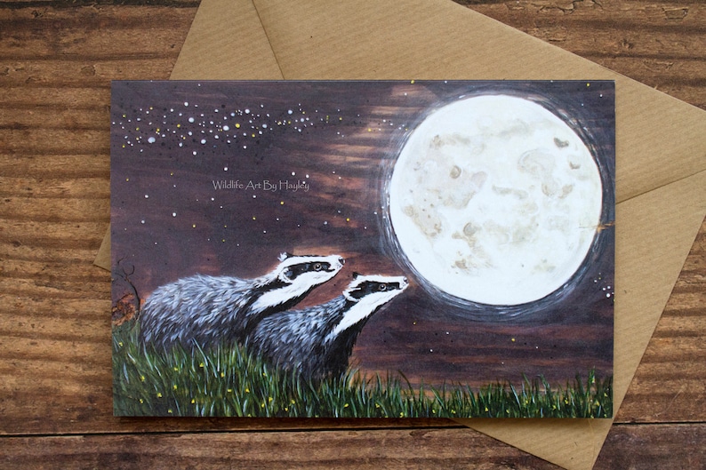 A6 Art Card, Moon Gazing Badgers. - Etsy